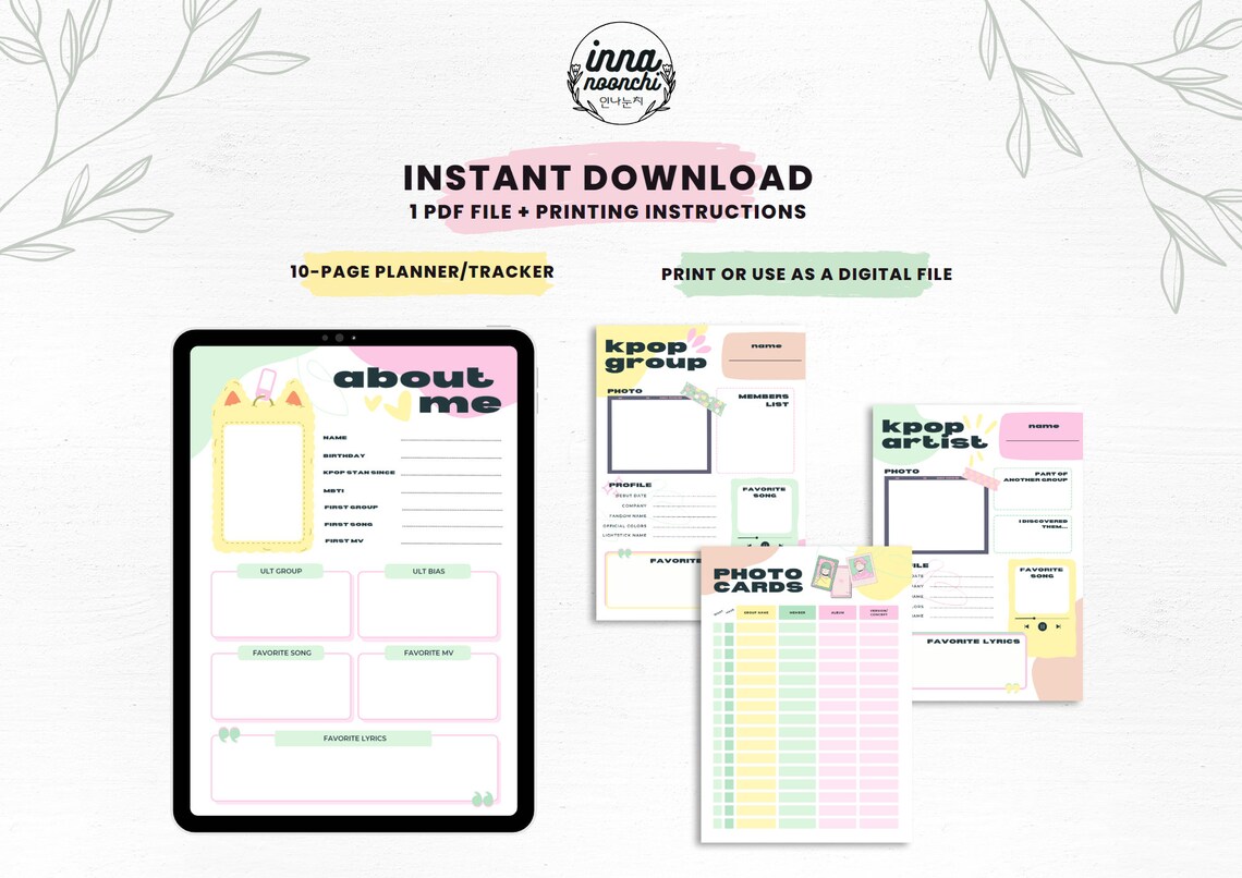 Kpop Journal Tracker Planner Bundle Set Aesthetic Digital/printable ...
