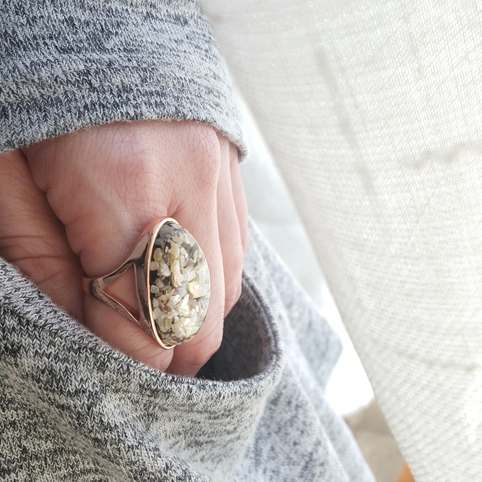 Shell Ring, Cocktail Shell Ring, Nautical Ring, Boho Ring, Rose Gold ...