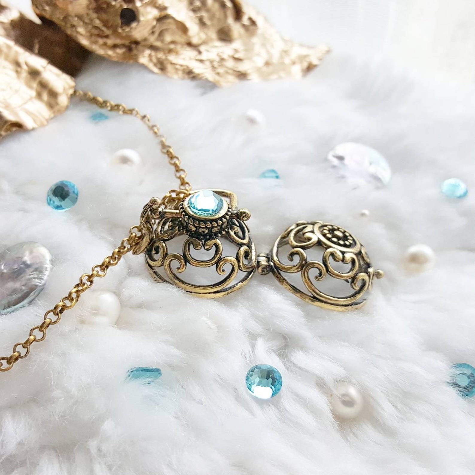 Princess Jasmine Pearl Cage Necklace Disney Turquoise Zircon Jewelry ...