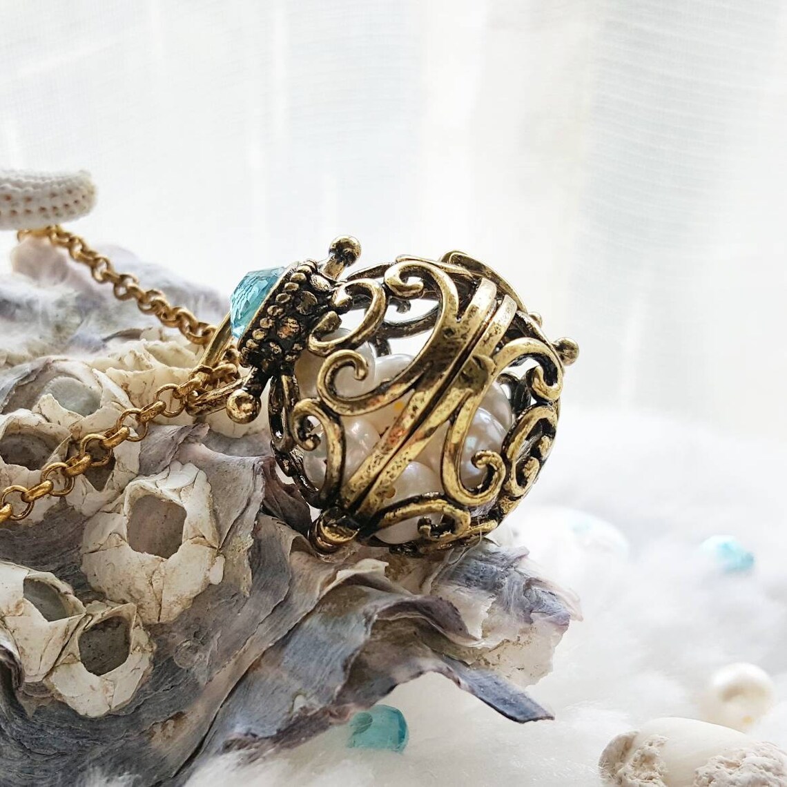 Princess Jasmine Pearl Cage Necklace Disney Turquoise Zircon Jewelry ...