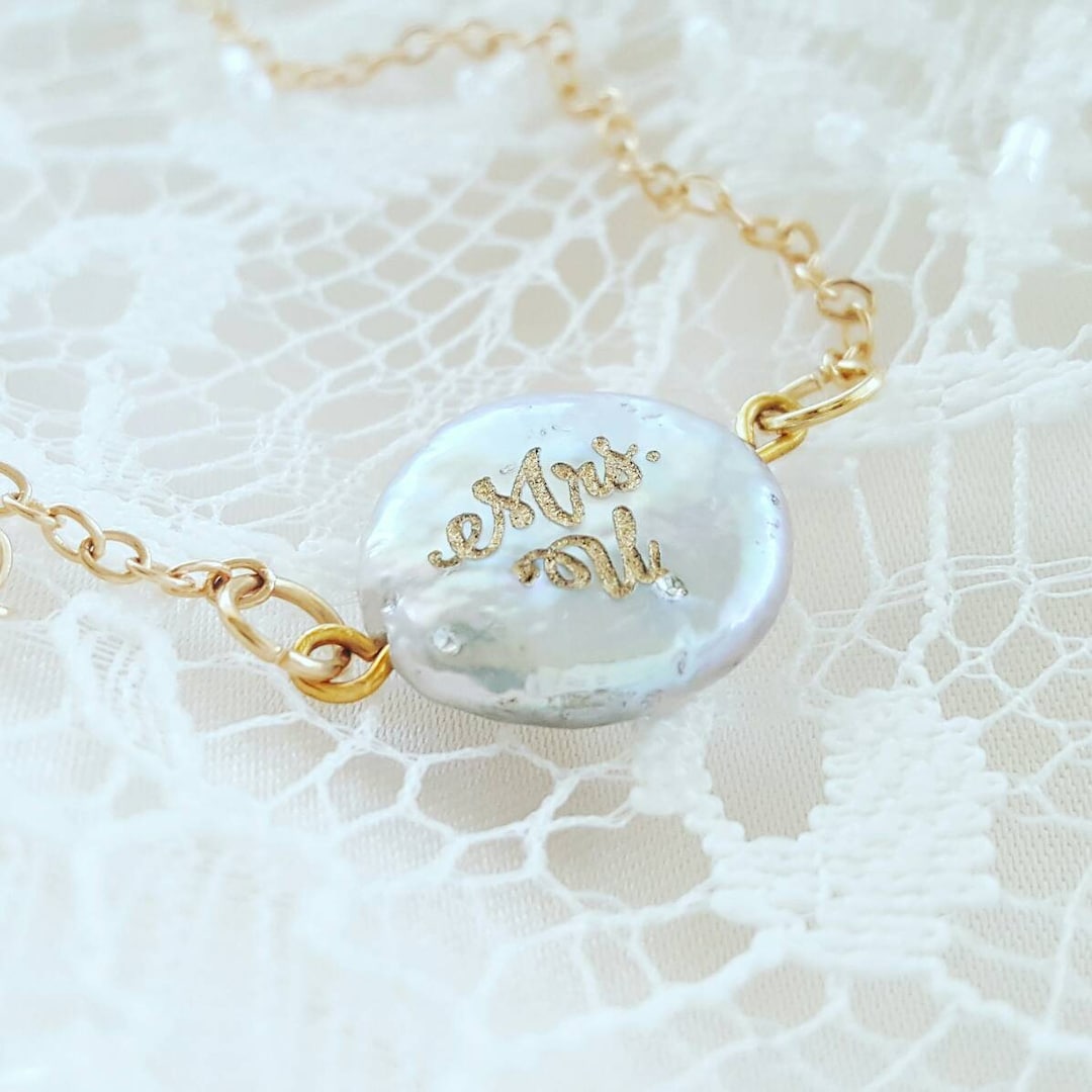 Engraved Pearl Initial Necklace, Bridal Shower Wedding Gift, Laser ...