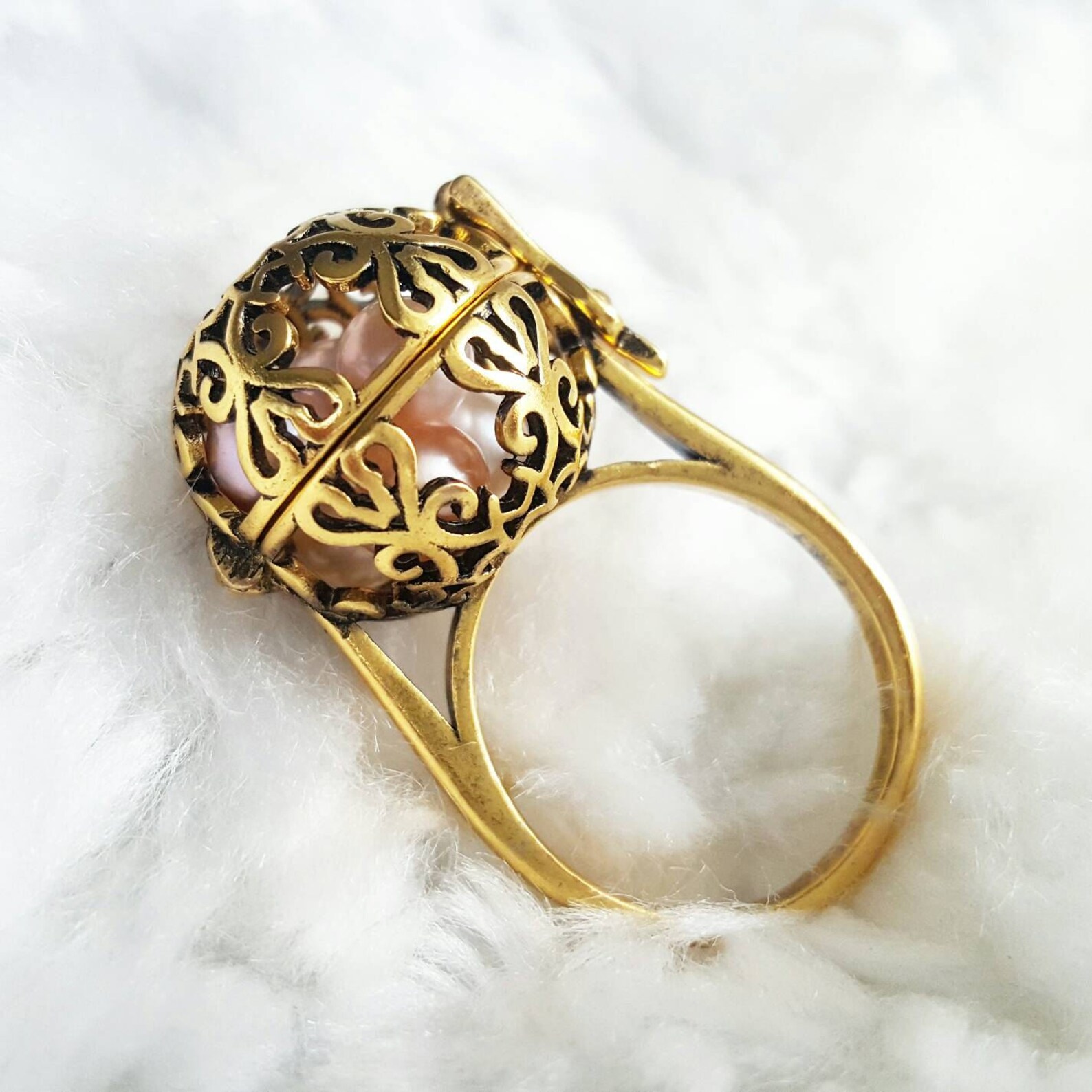 Pearl Cage Ring Epcot Akoya Open an Oyster Locket Ring Oyster - Etsy