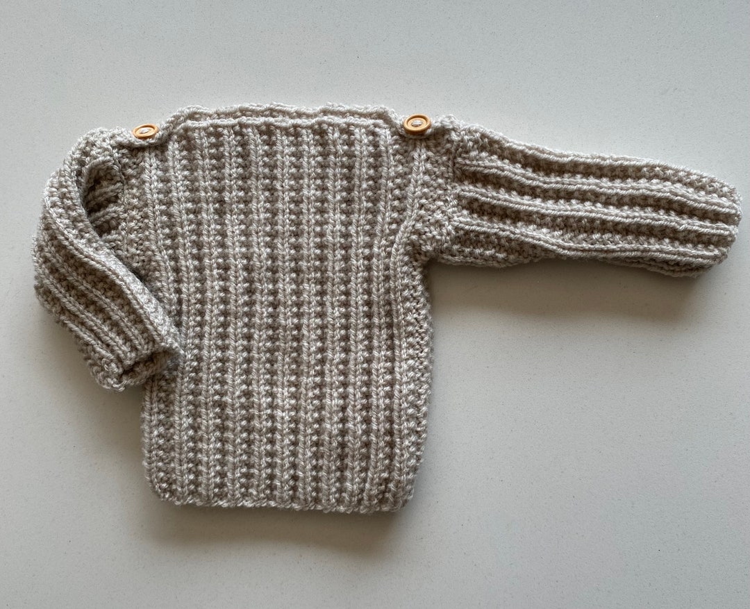 Newborn Baby’s Hand Knitted Button Down Jumper in Beige / Cafe Au Lait ...