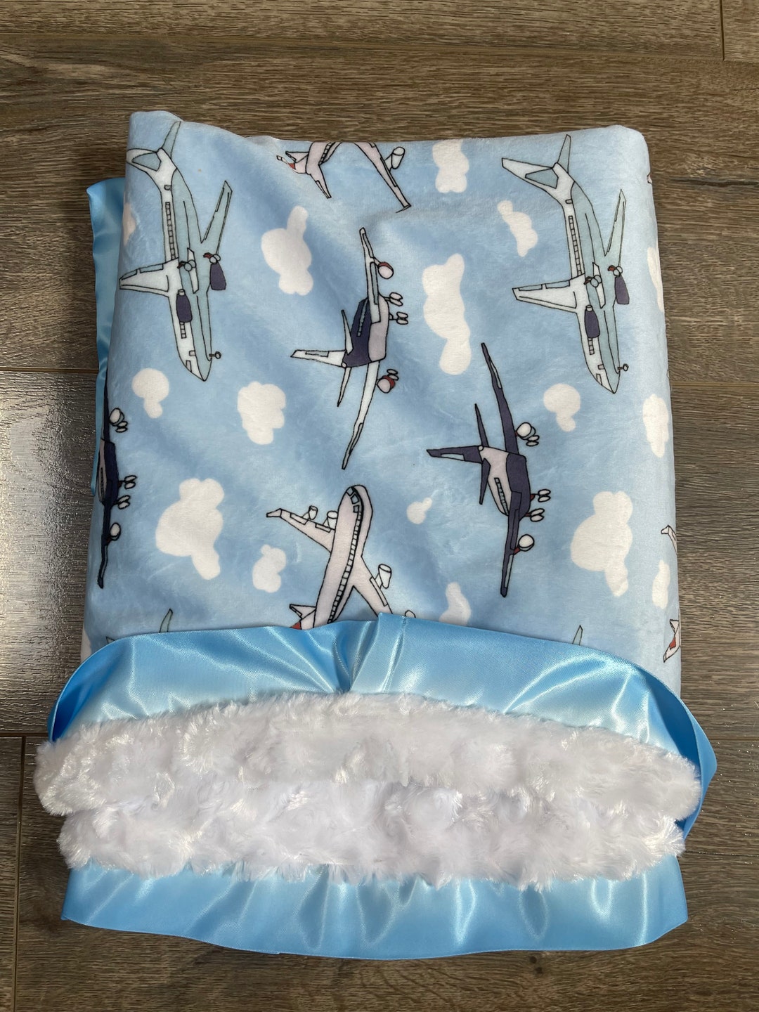 Baby Blue Airplane Minky Baby Blanket - Etsy