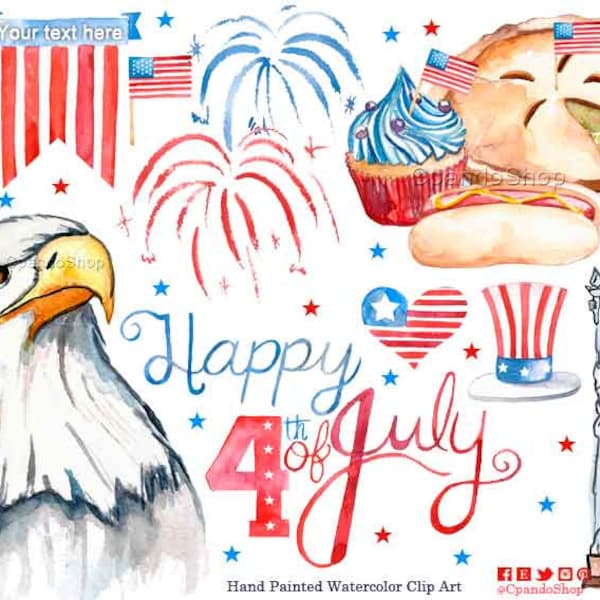 Watercolor Usa Clipart Fourth of July - Etsy