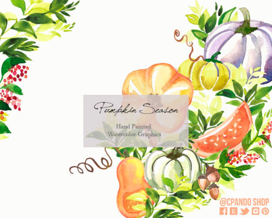 Pumpkin Season Watercolor Hand Painted Clip Art, Autumn Clip Art, Fall ...