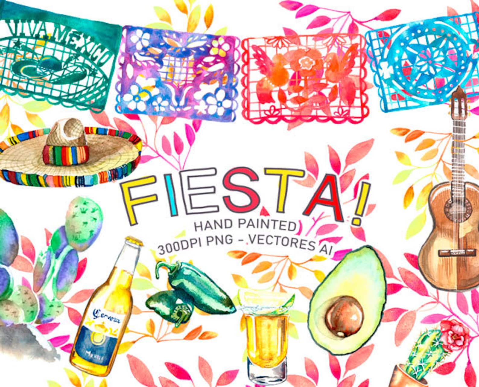 Fiesta Cute Digital Clipart, Spanish Mexican Clipart, Mexican Graphics ...