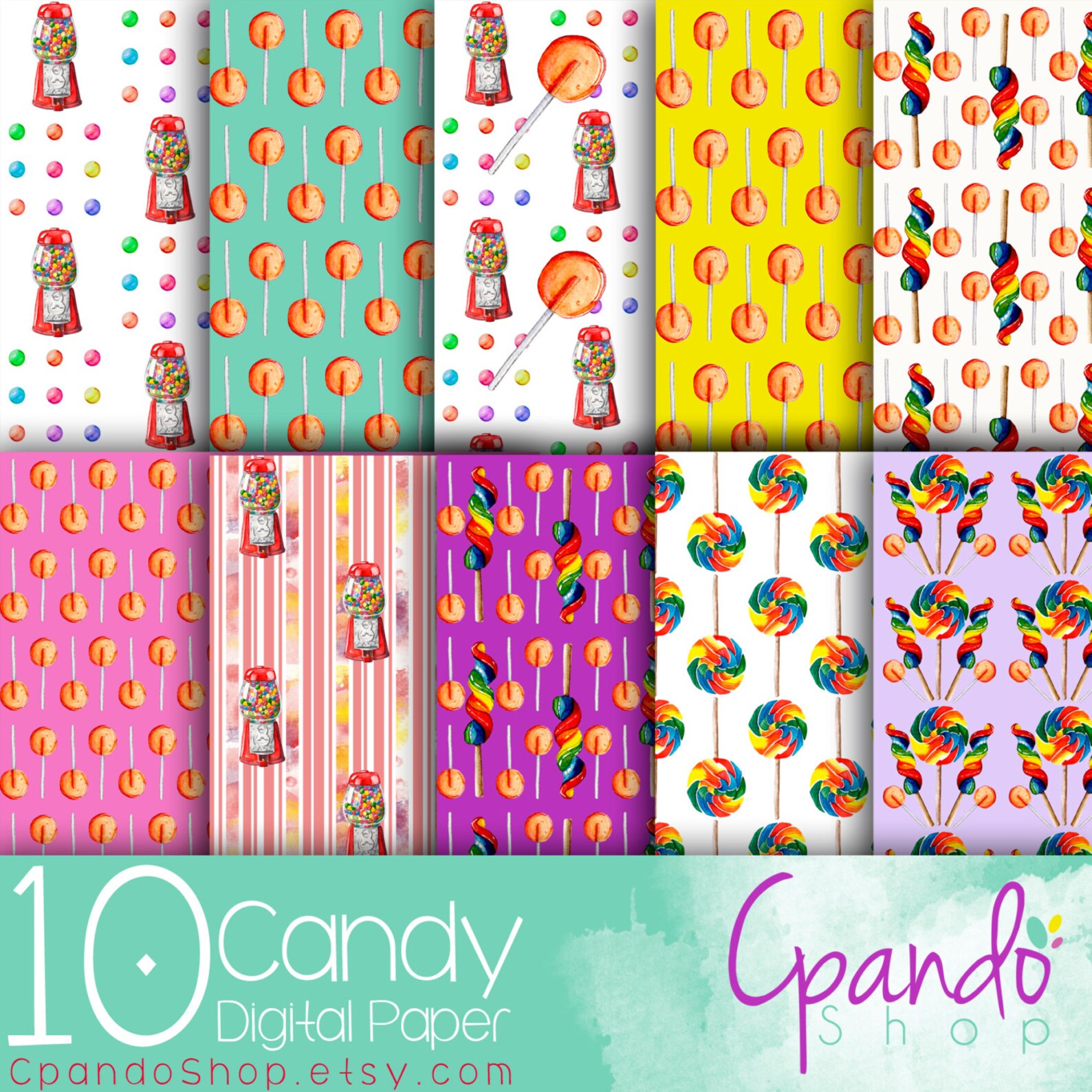 Candy 10 Digital Paper 300dpi by Cpandoshop | Etsy