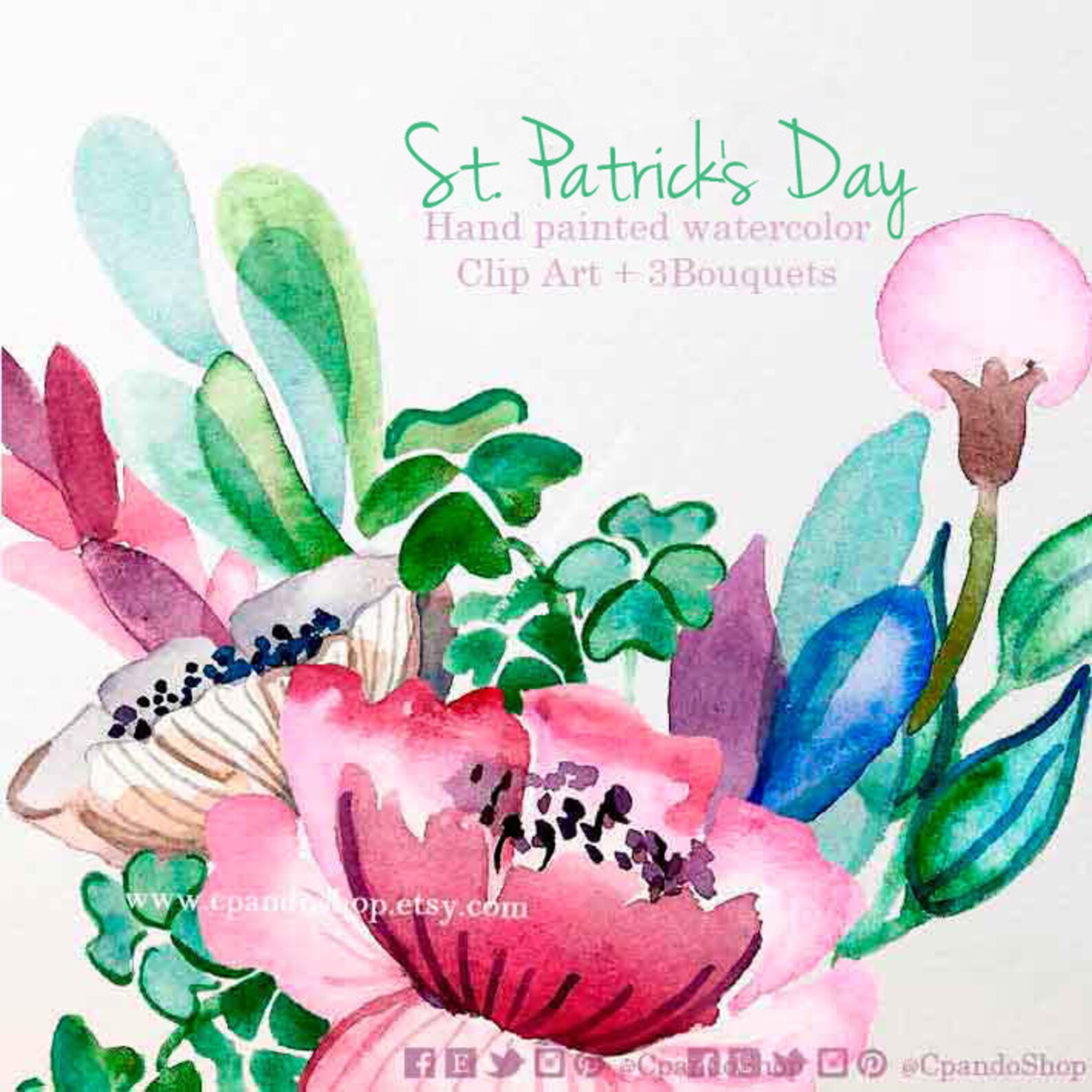 St. Patrick's Day Watercolor Clipart Shamrocks Rainbow Pot - Etsy