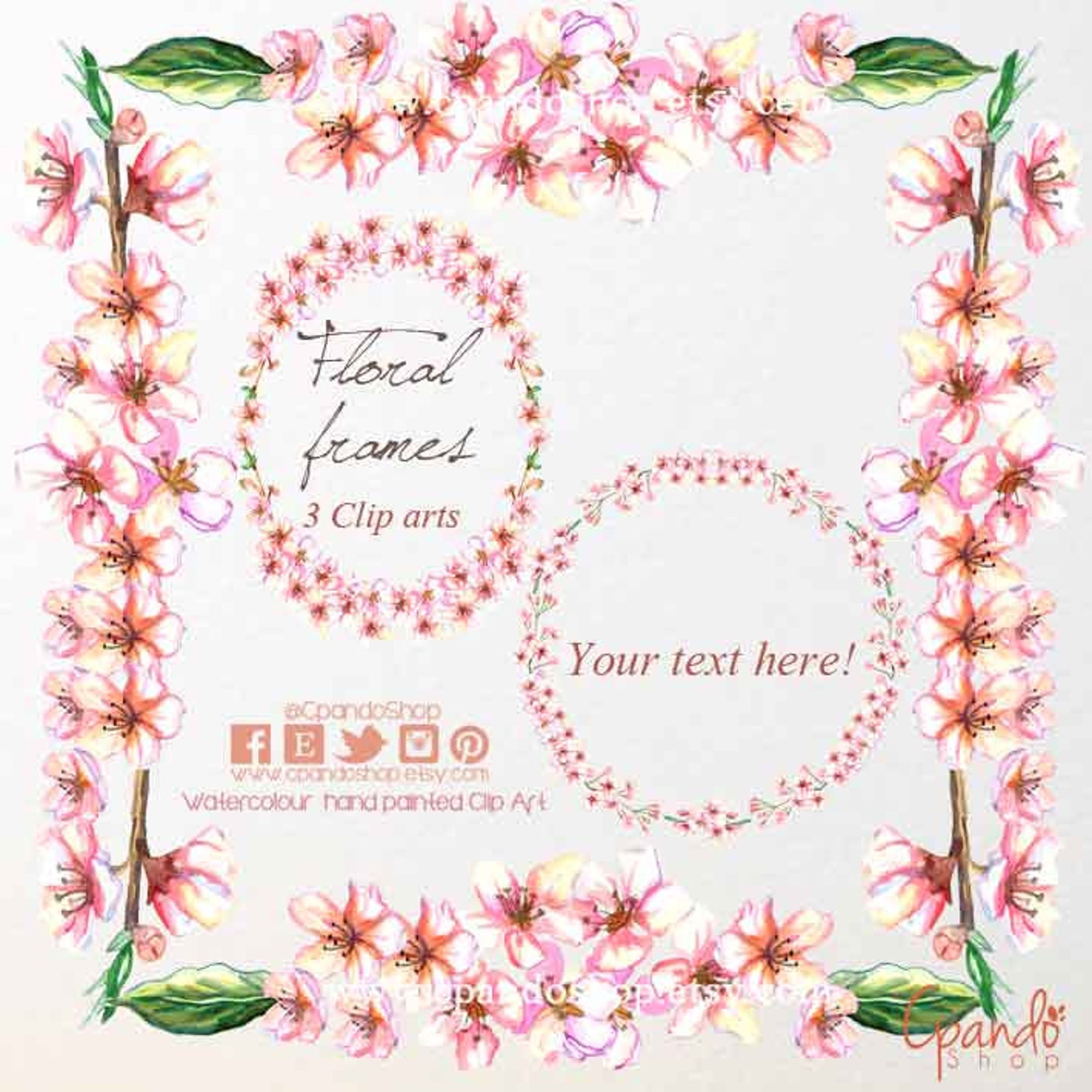 Digital Frame Floral Digital Frame Floral Clipart Floral Frame - Etsy
