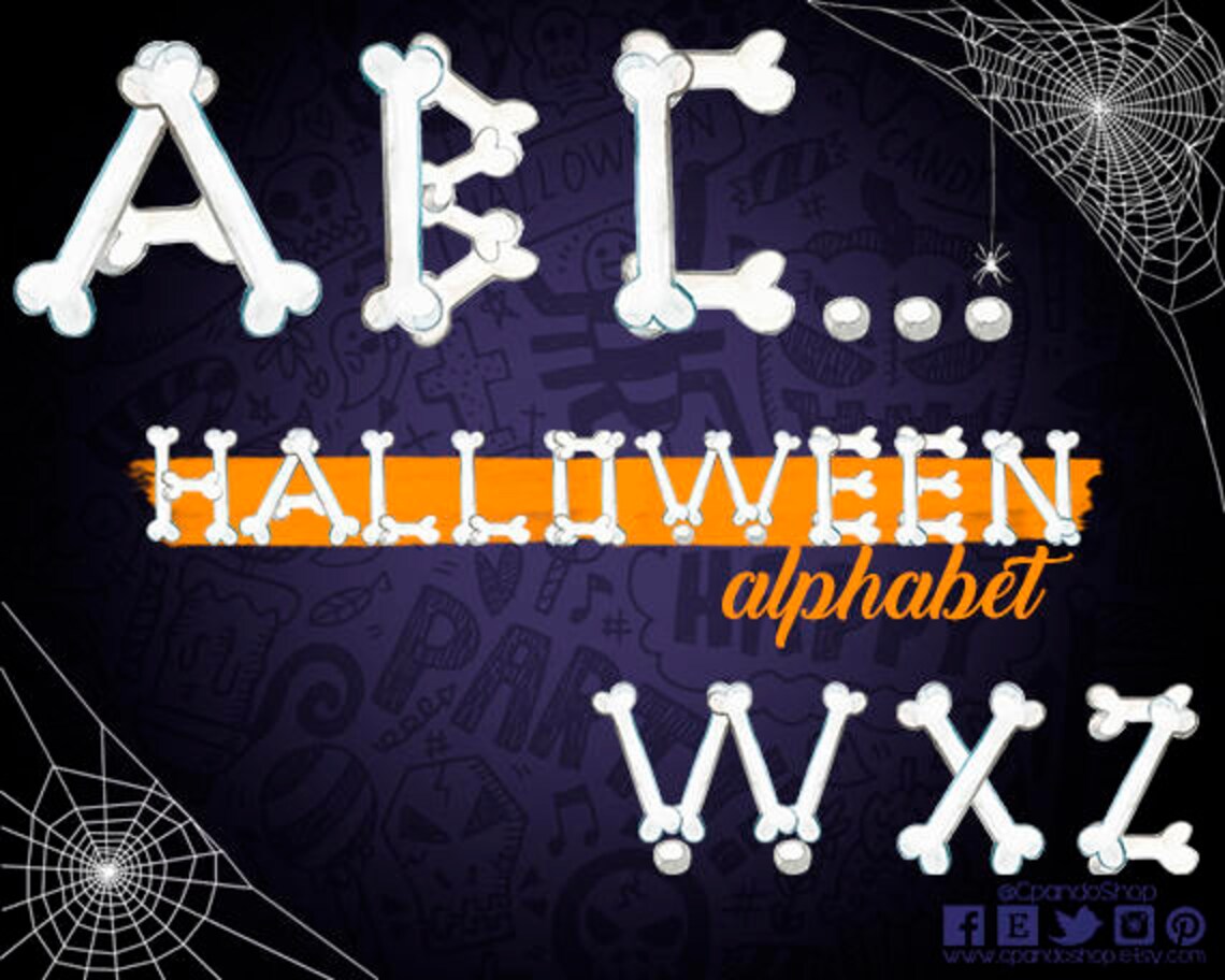 Halloween Alphabet Clipart Bones Letters Clipart Halloween | Etsy