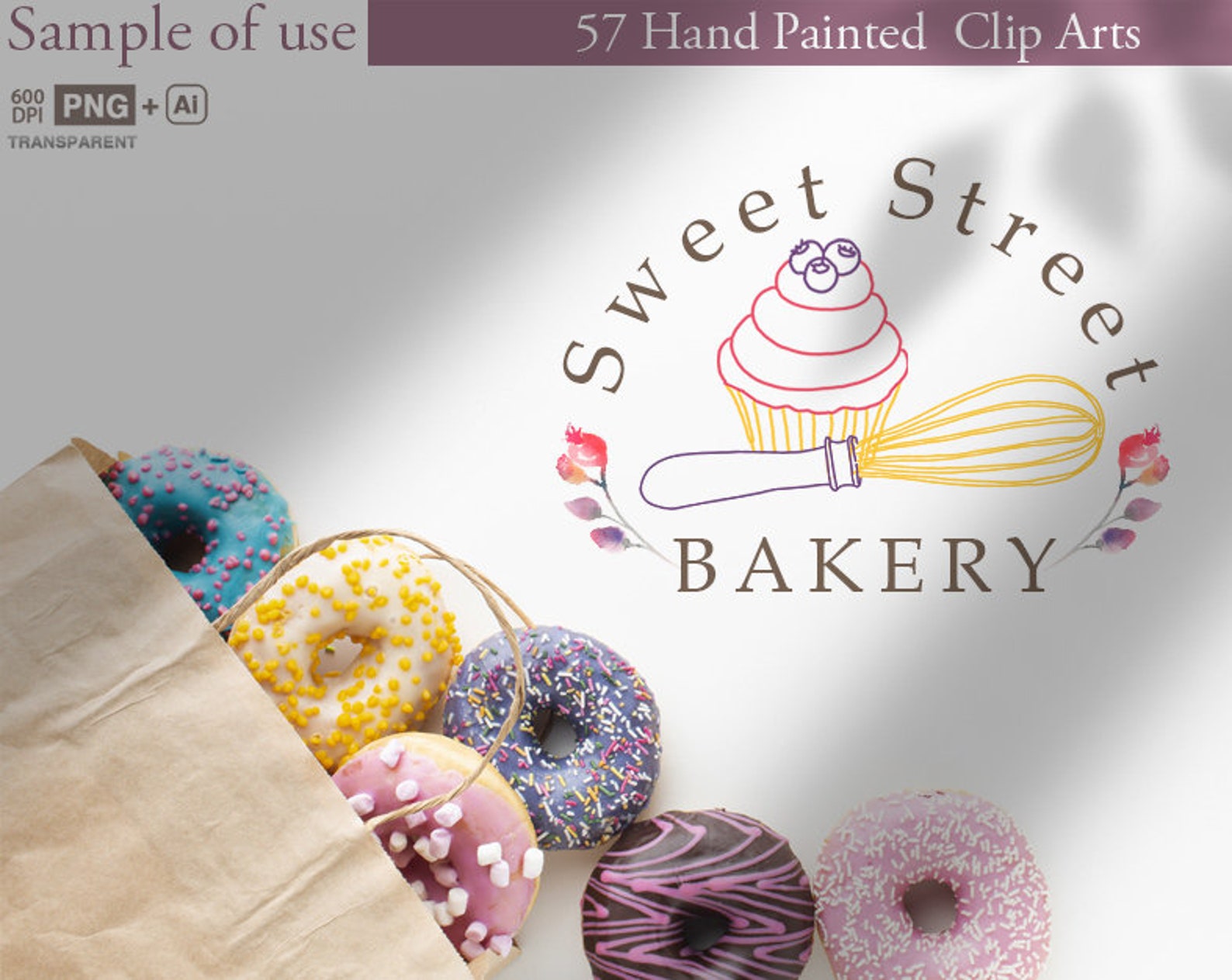Baking Icons Watercolor Baking Supplies Clipart Hand Drawn Bakery Logo ...