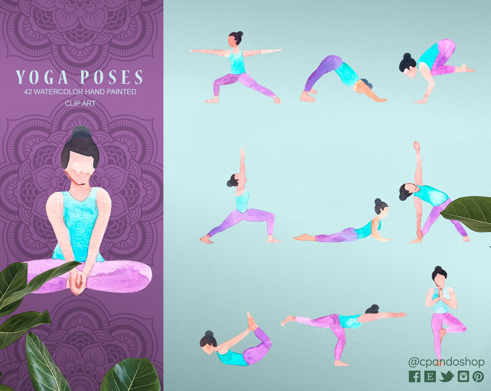 Yoga Poses Watercolor Yoga Clipart Yoga Clipart Watercolor | Etsy