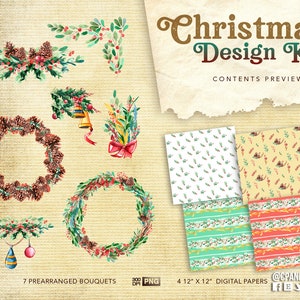 Watercolor Christmas Super Design Kit, Christmas Clip Art, Holiday Clip ...