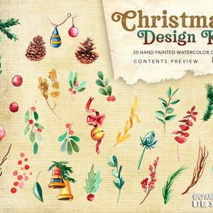 Watercolor Christmas Super Design Kit, Christmas Clip Art, Holiday Clip ...