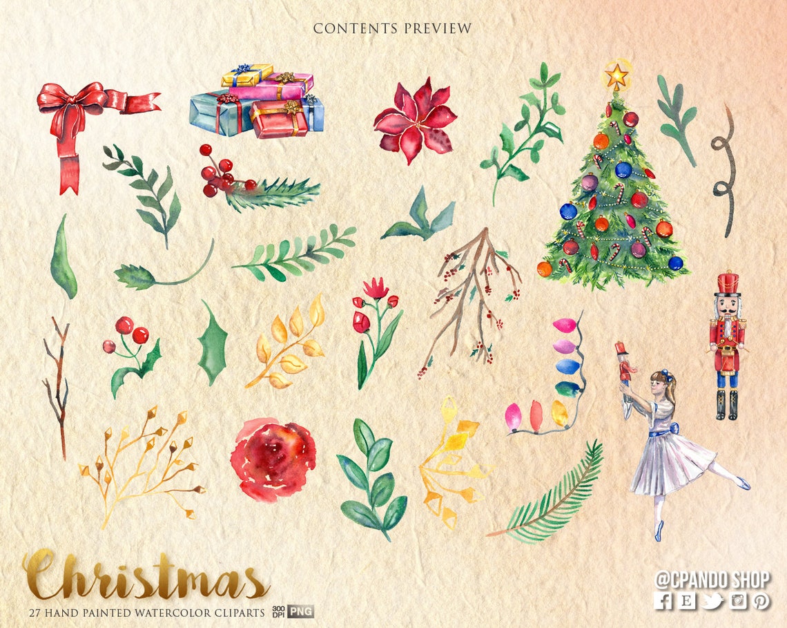 Christmas Cliparts Watercolor Christmas Clip Art Christmas - Etsy
