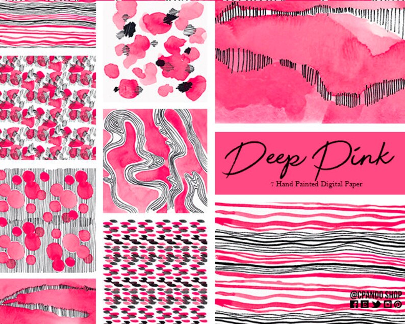 Deep Pink Watercolor Hand Painted Digital Paper 12x12in 300dpi for ...