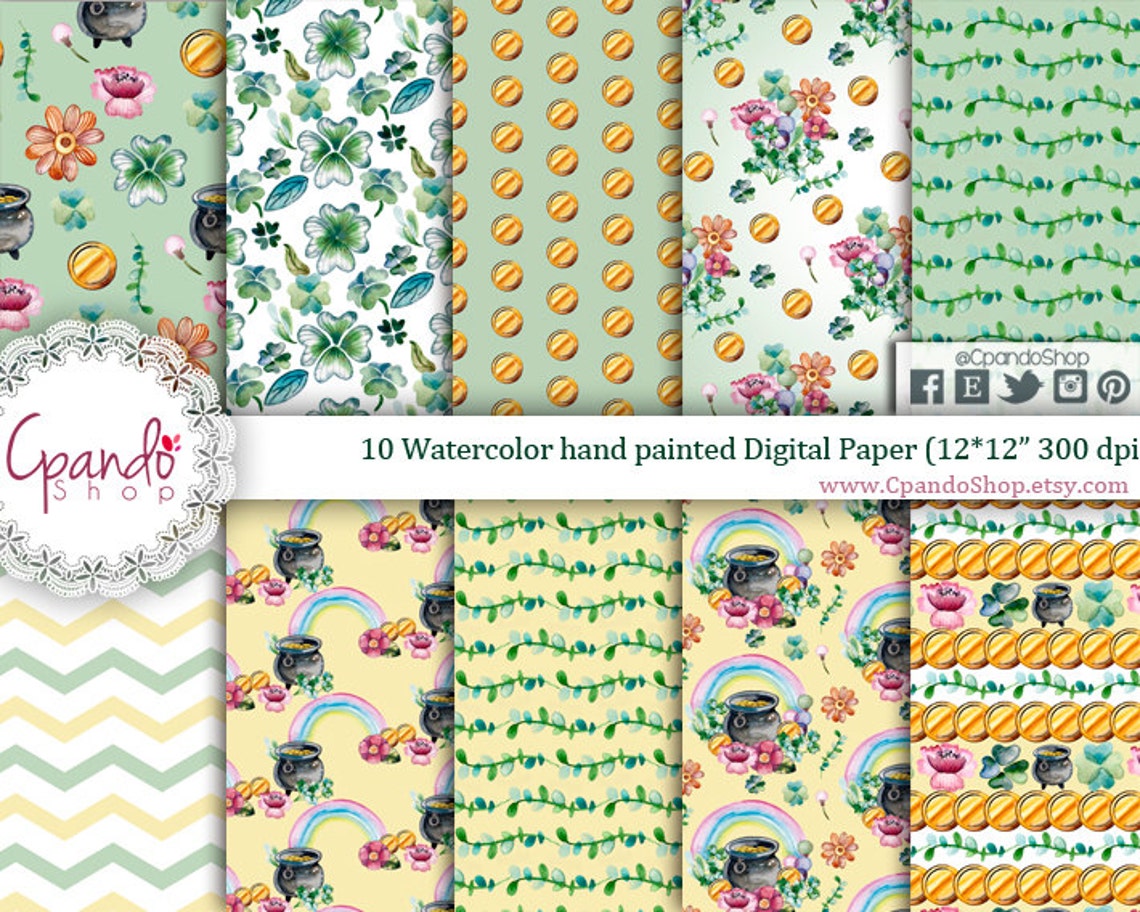 St. Patrick's Day Digital Paper, Clover Digital Paper, Goblin St ...