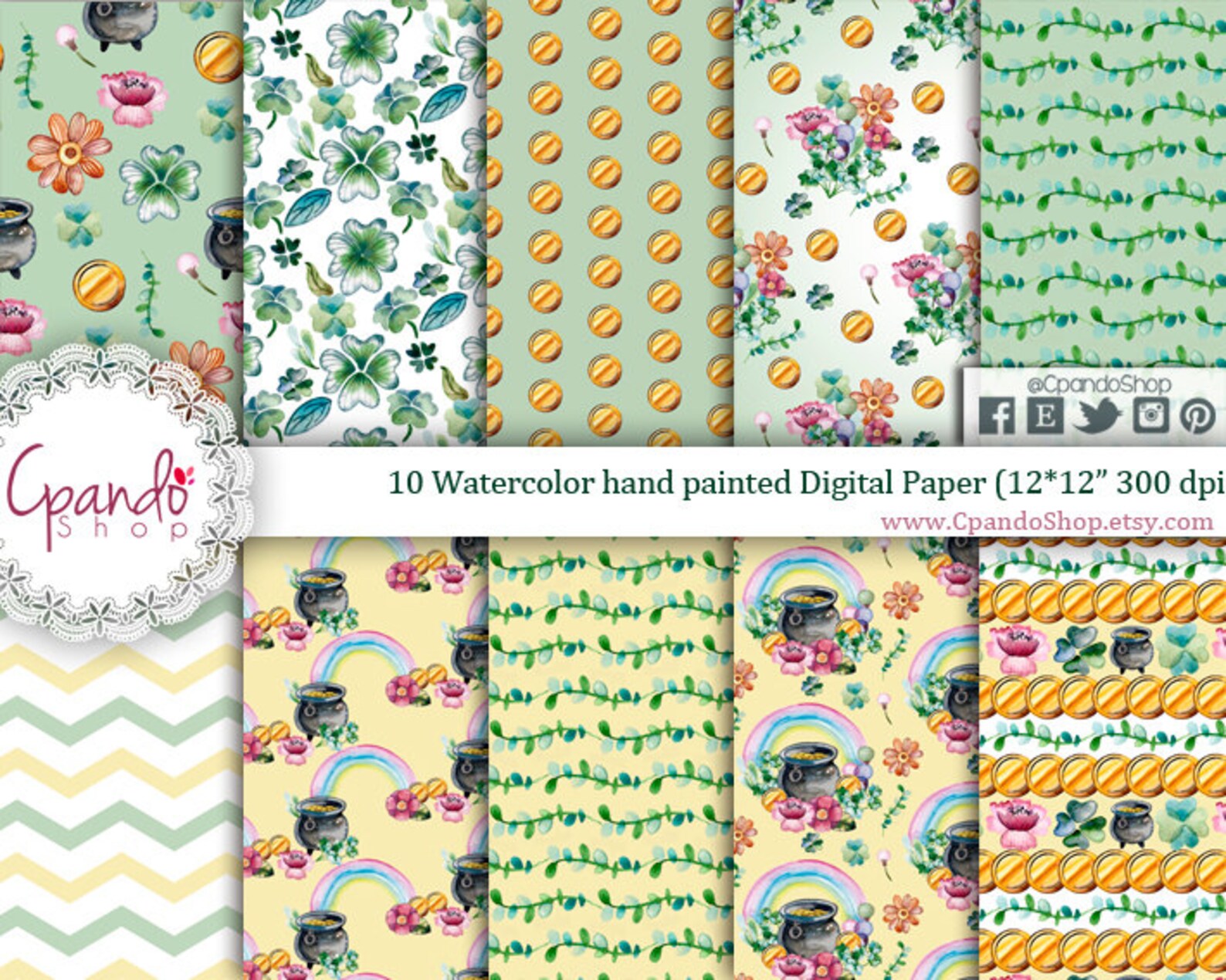 St. Patrick's Day Digital Paper Clover Digital Paper - Etsy