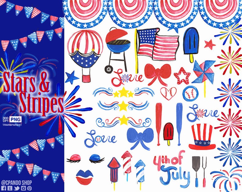 Fourth of July Clipart Fireworks Clipart Independence Day | Etsy