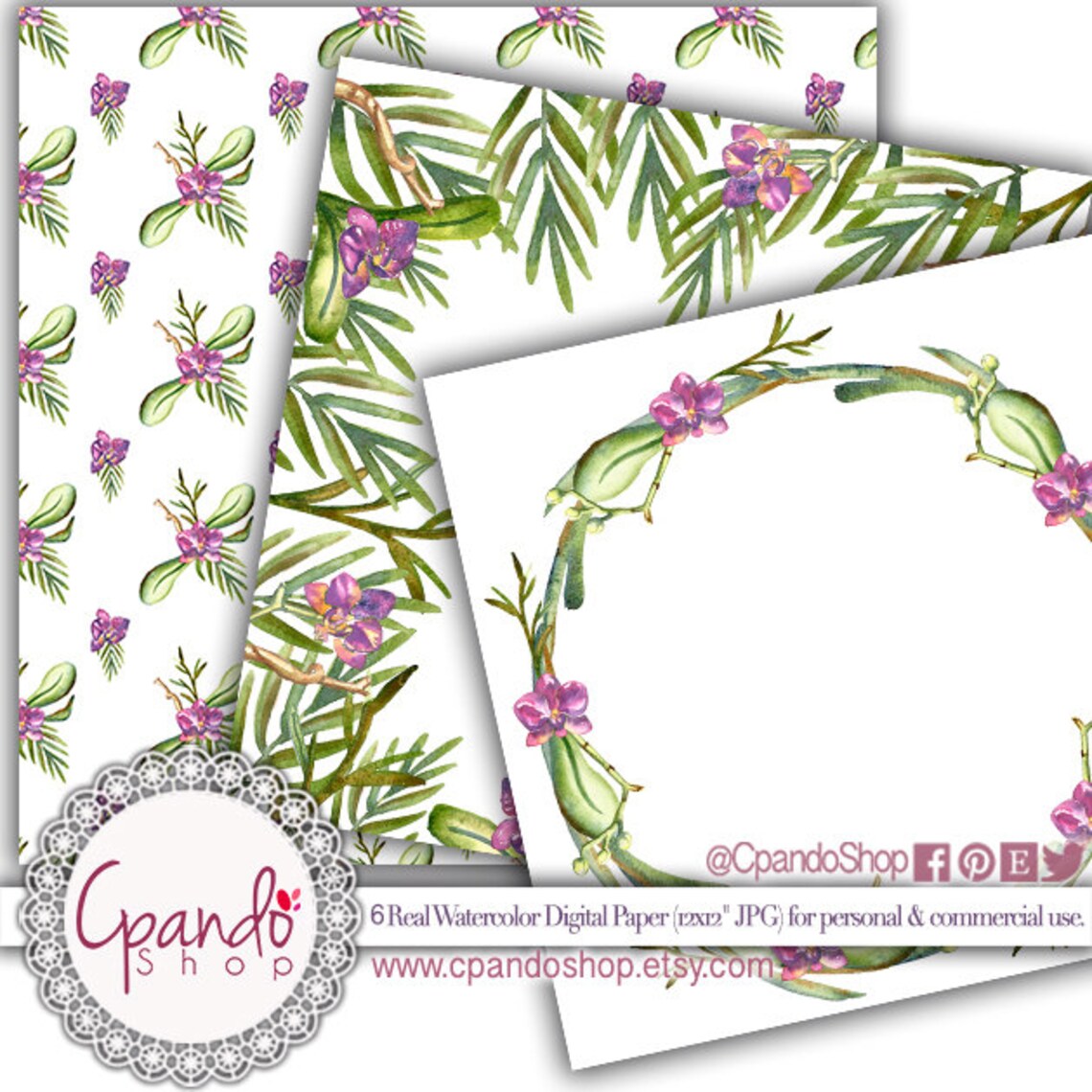 Orchid Watercolor Digital Paper, Floral Watercolor, Floral Digital ...