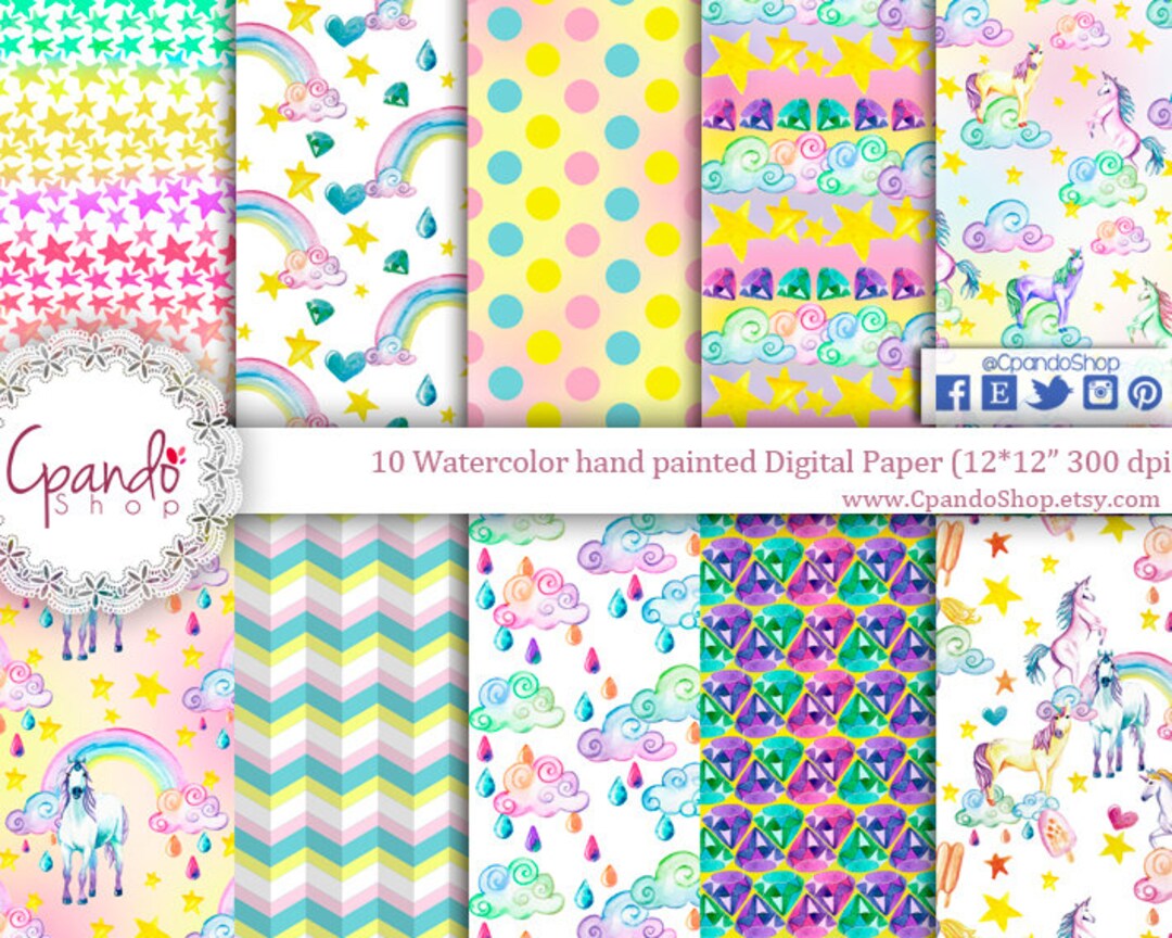 Watercolor Unicorns Digital Paper, Magic Digital Paper, Farytale Paper ...