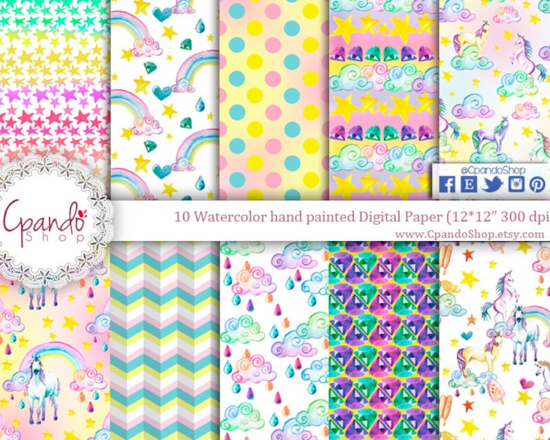 Watercolor Unicorns Digital Paper Magic Digital Paper - Etsy