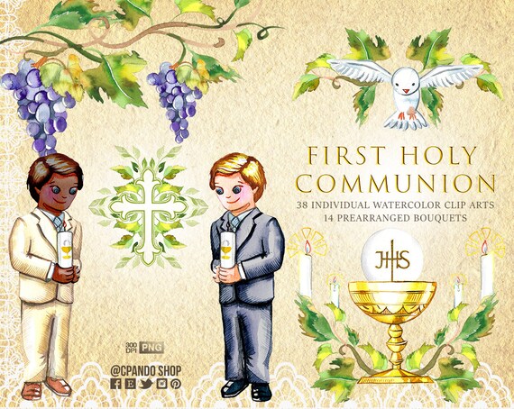 First Holy Communion Boy Watercolor Clip Art Christening - Etsy