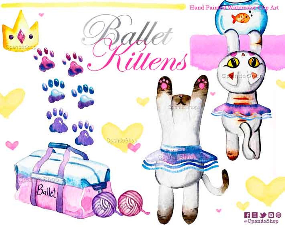 Ballerina Kittens Ballet Clipart Ballerina, Watercolor Cat Clipart ...