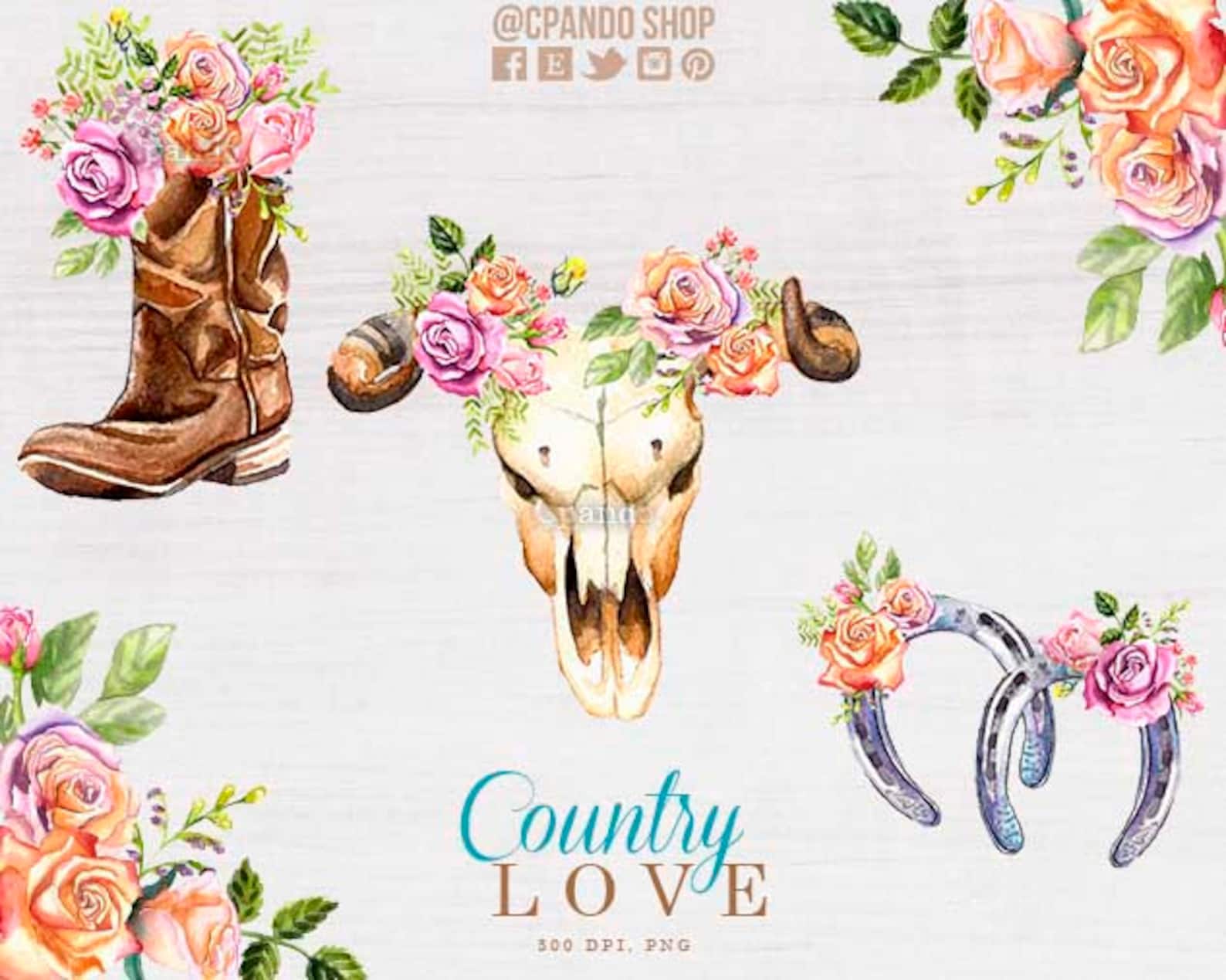 Country Love Hand Draw Watercolor Clip Art Invitation Clipart - Etsy Canada