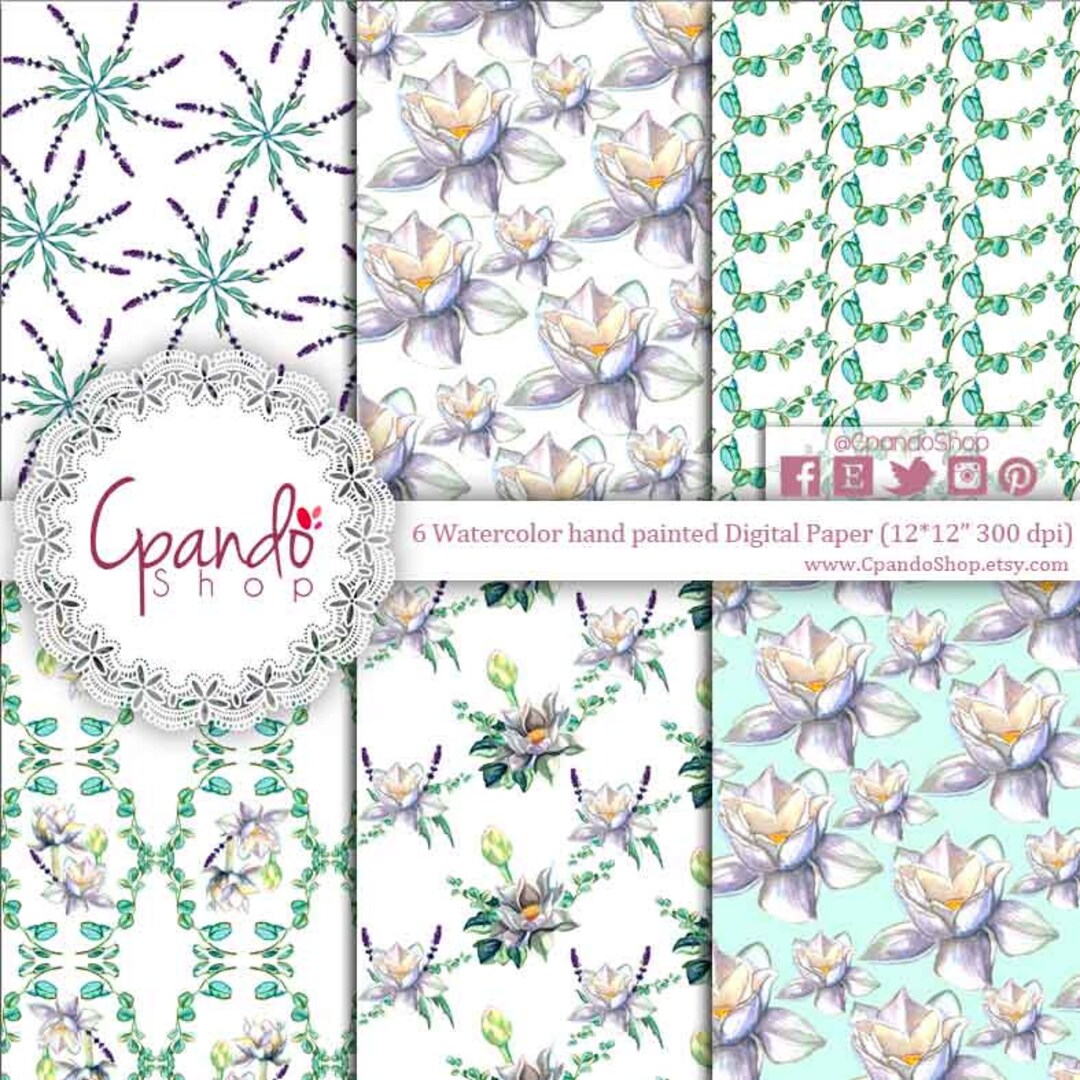 Watercolor Floral Digital Paper, Watercolor Flowers, Digital Paper ...