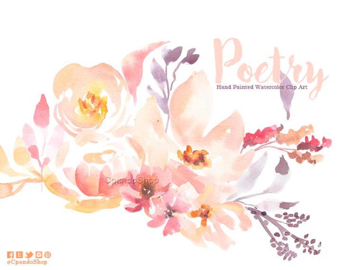 Poetry Watercolor Clipart, Floral PNG, Wedding Bouquet, Arrangement ...