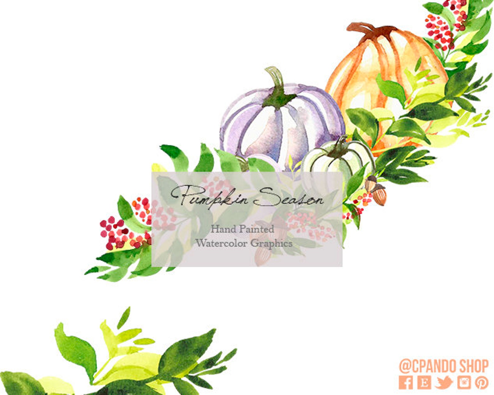 Pumpkin Season Watercolor Hand Painted Clip Art Autumn Clip - Etsy