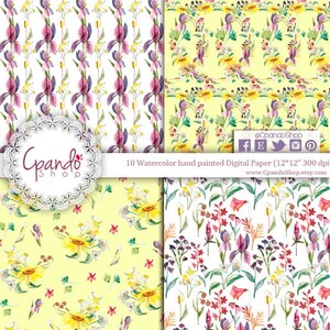 Watercolor Floral Digital Paper, Pink and Yellow Digital Paper, Flowers ...
