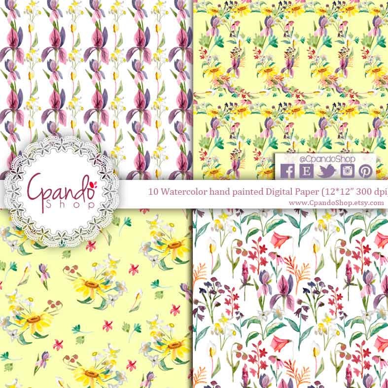 Watercolor Floral Digital Paper Pink and Yellow Digital - Etsy