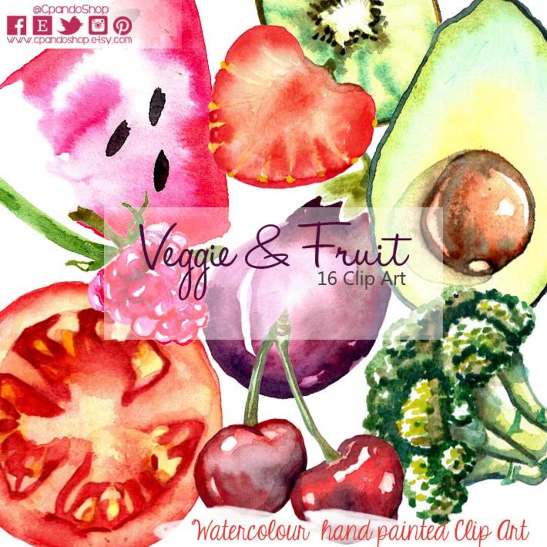 Fruit Clipart Veggie Illustration Fruit Digital Slice of Fruit ...