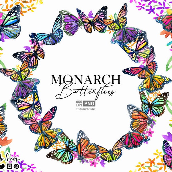 Colored Monarch Butterfly Clipart - Etsy