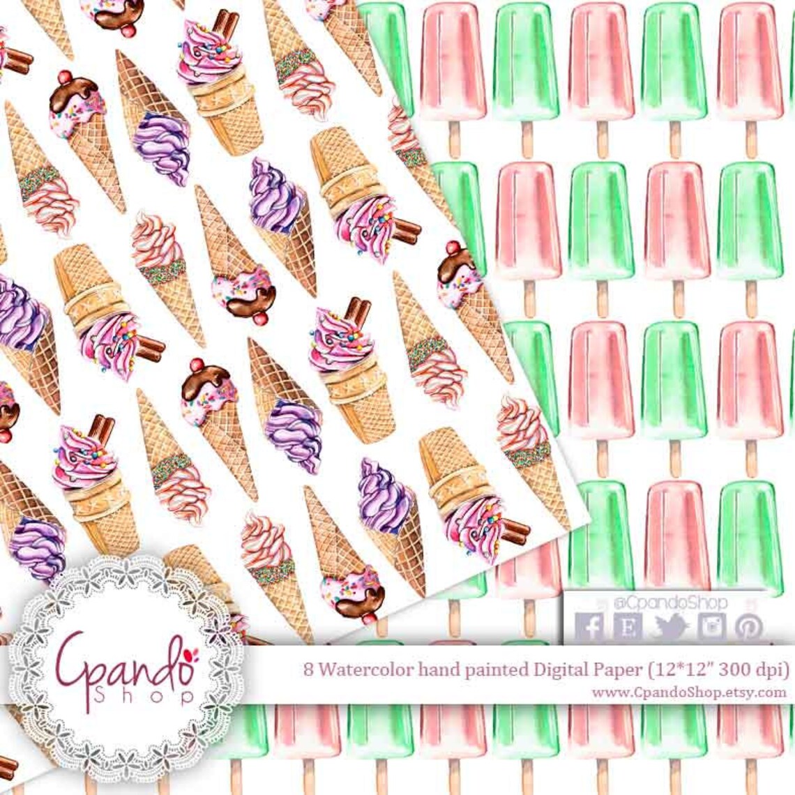 Ice Cream Digital Papers Ice Cream Party Theme Birthday | Etsy