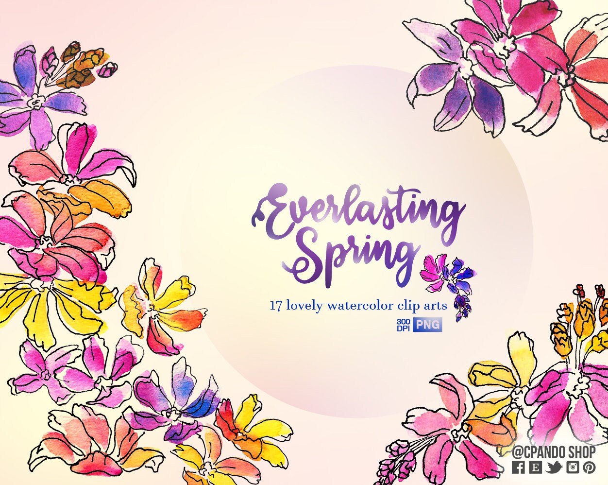 Everlasting Spring Watercolor Hand Painted Floral Clip Art | Etsy