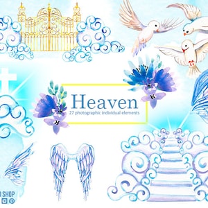 Heaven and Angel's Wings, Watercolor Clipart, Heaven, Clouds, Doves ...