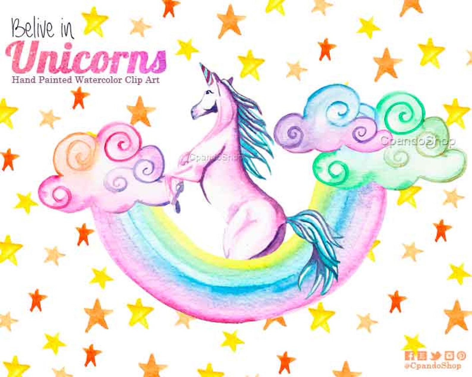 Unicorn Watercolor Clip Art, Unicorns Clilpart, Magic Clip Art ...