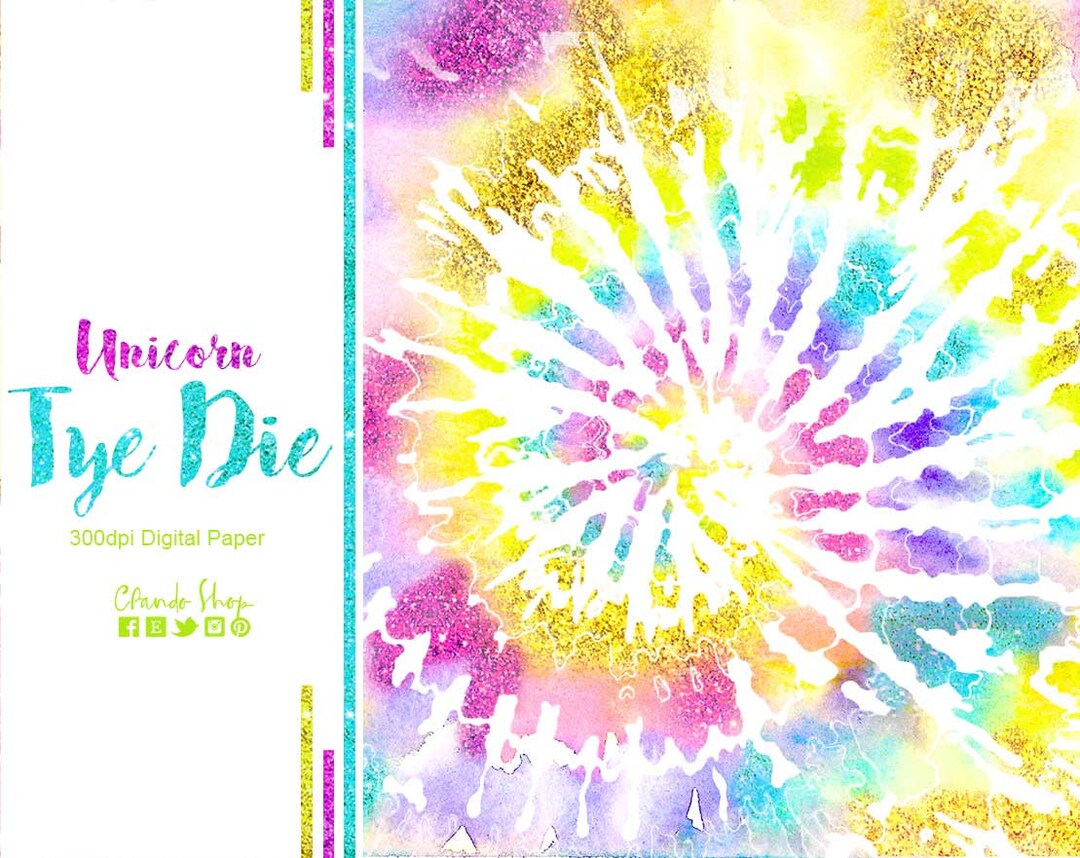 Tie Dye Glitter Unicorn Digital Paper Colorful Rainbow Hippie Scrapbook ...