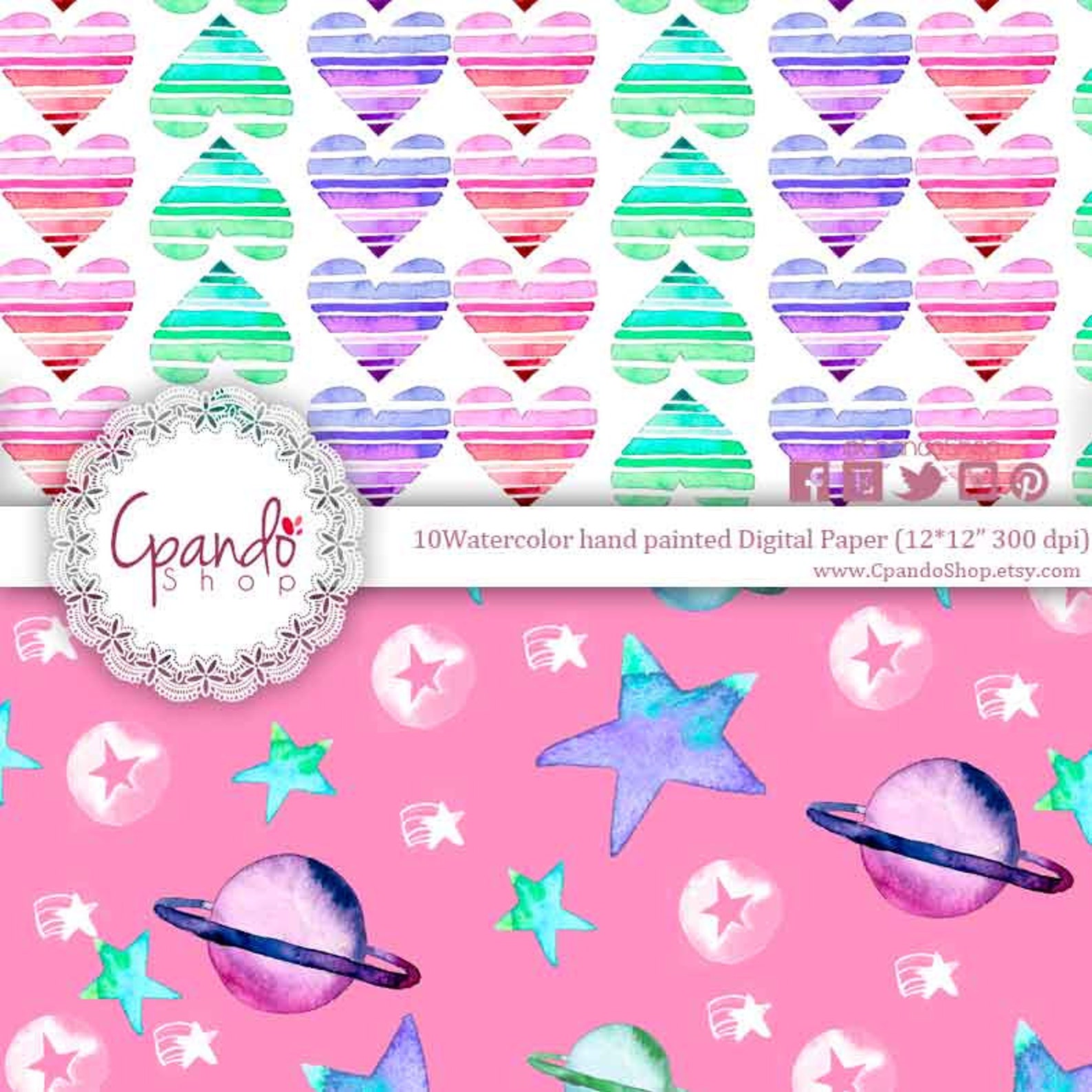 VALENTINES Digital Paper: Pink Mint Purple Valentines - Etsy