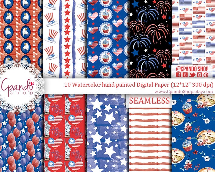 4th of July Digital Paper Pack Patterns USA Independence | Etsy
