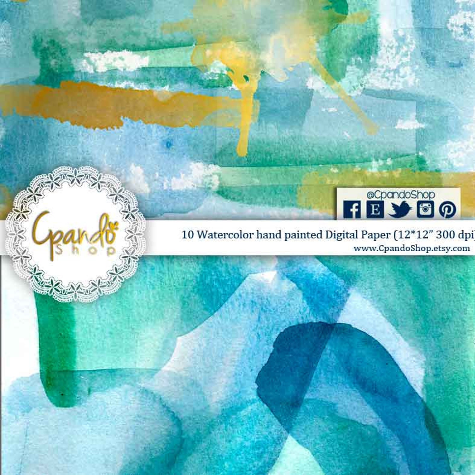 Turquoise & Gold Digital Paper Background Teal Chevron Polka - Etsy