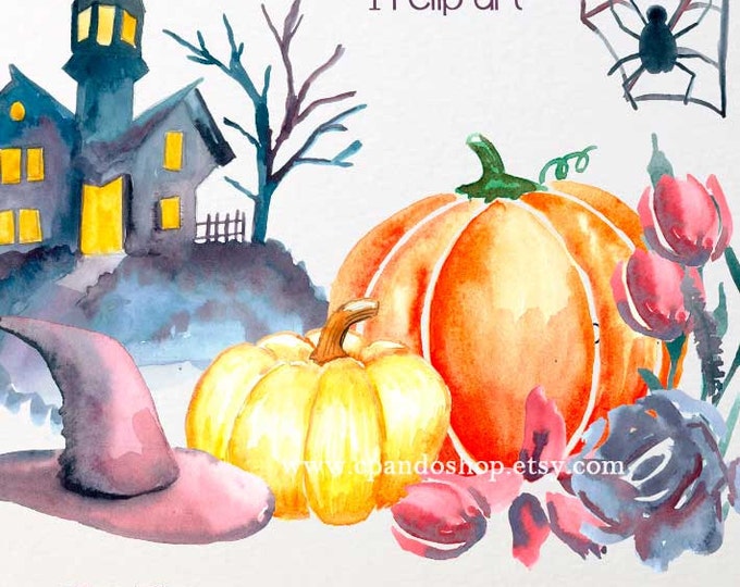 Cute Halloween Clipart - Watercolor Halloween Clip Art, Halloween Party ...