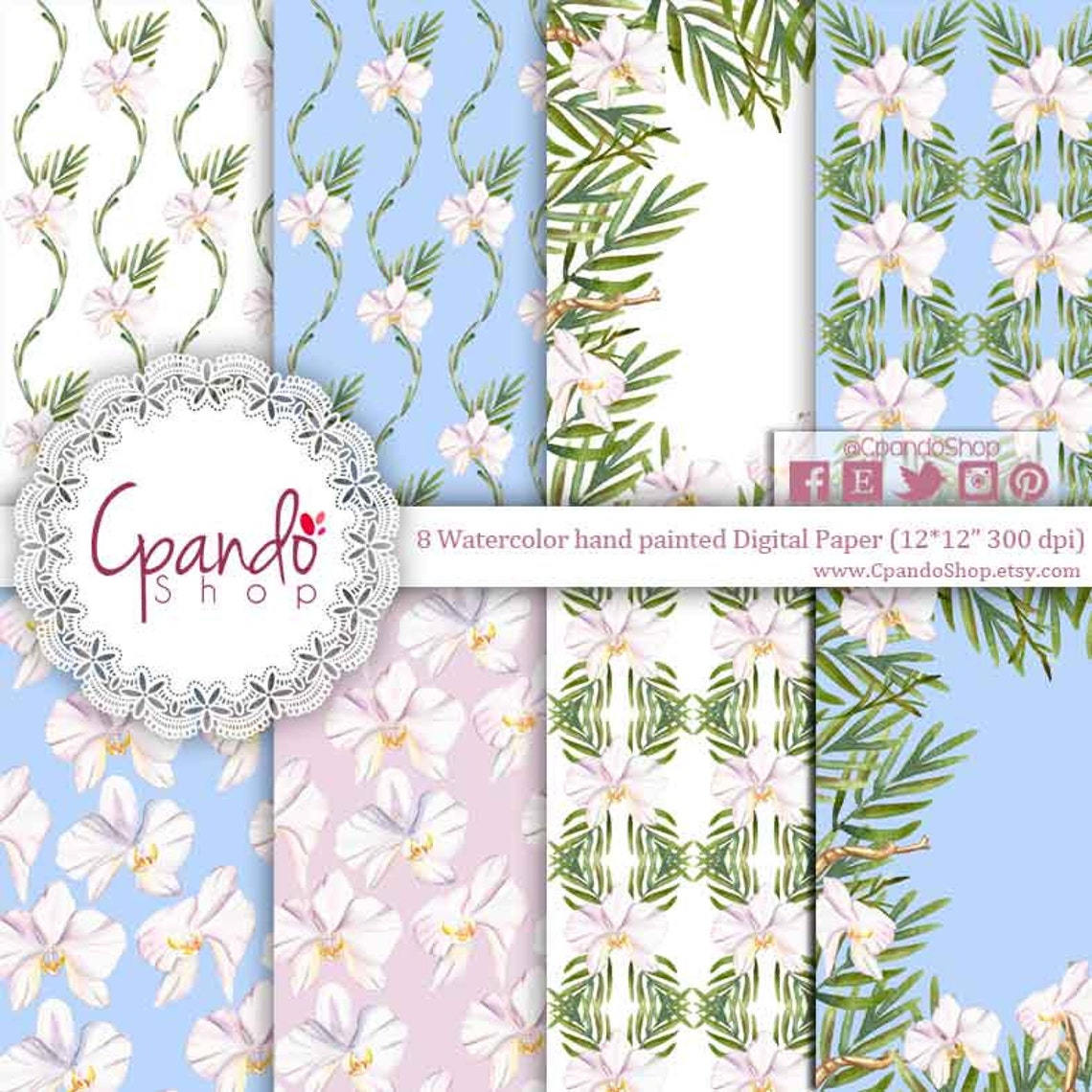 White Orchid Digital Paper Watercolor Flower Digital Paper - Etsy