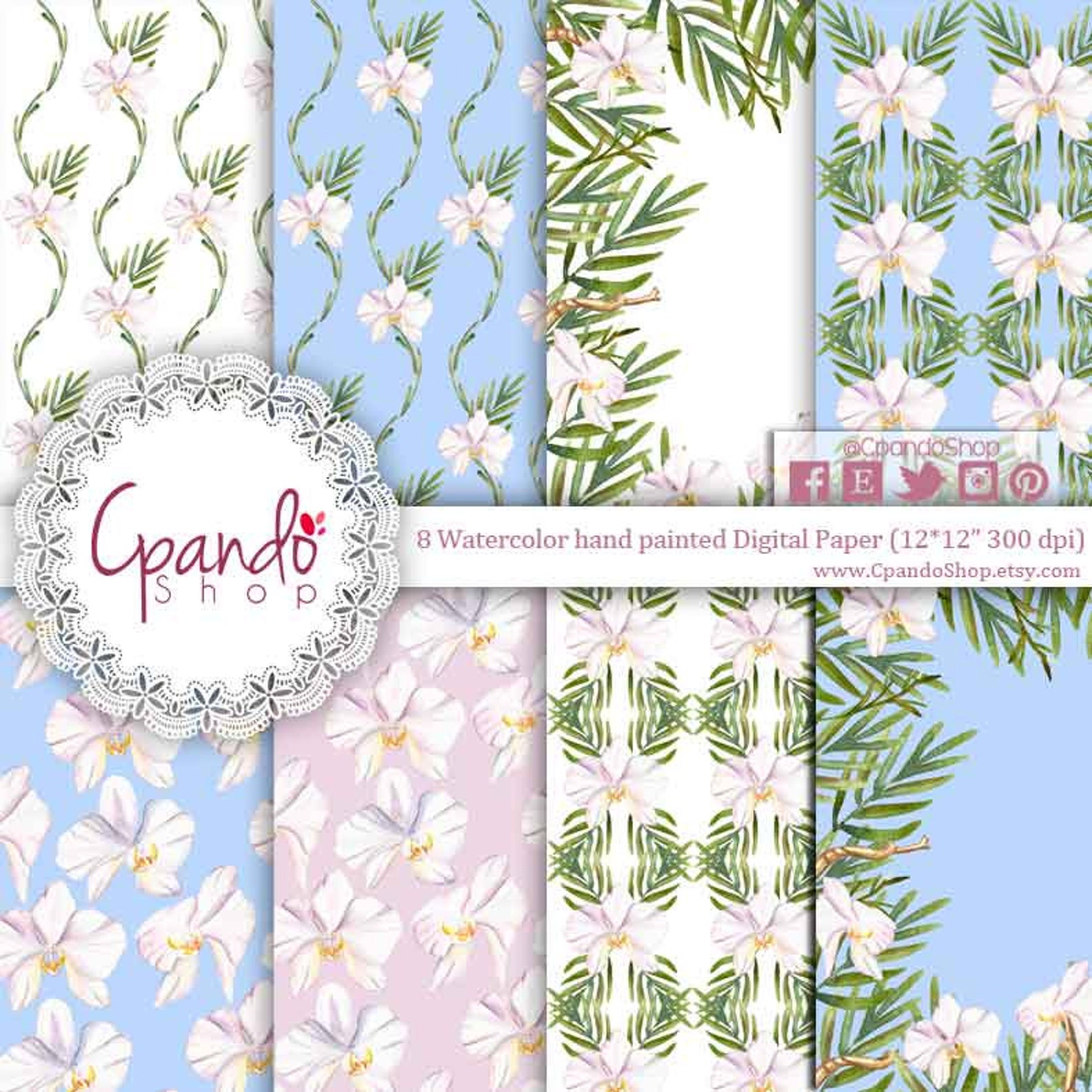 White Orchid Digital Paper Watercolor Flower Digital Paper - Etsy