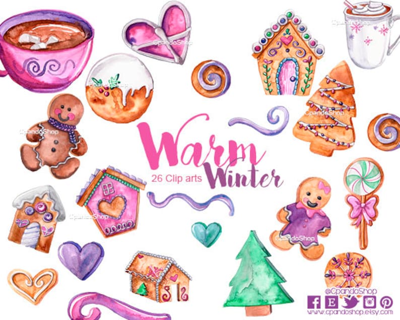 Warm Winter Watercolor Hand Painted Clip Art Christmas Clip | Etsy