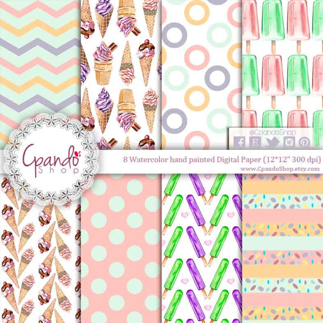 Ice Cream Digital Papers, Ice Cream Party Theme Birthday Digital ...